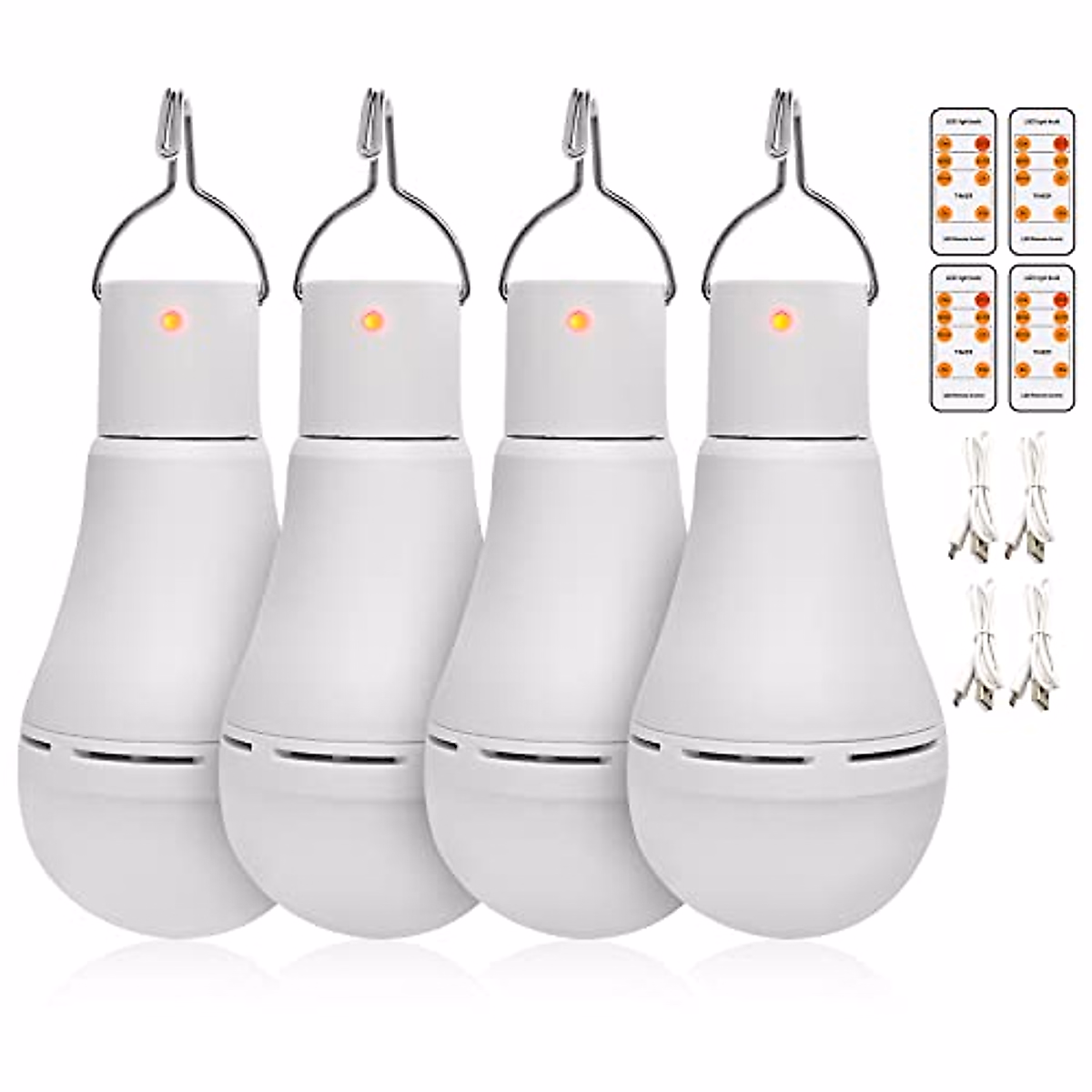 4 Pack Portable Emergency LED Bulbs, Afoskce USB Rechargeable Camping Light with Remote Timer, 5 Lighting Modes, with Hook, 1500mAh Smart Light Bulbs for Emergency, Camping, Hiking, Hurricane Outage