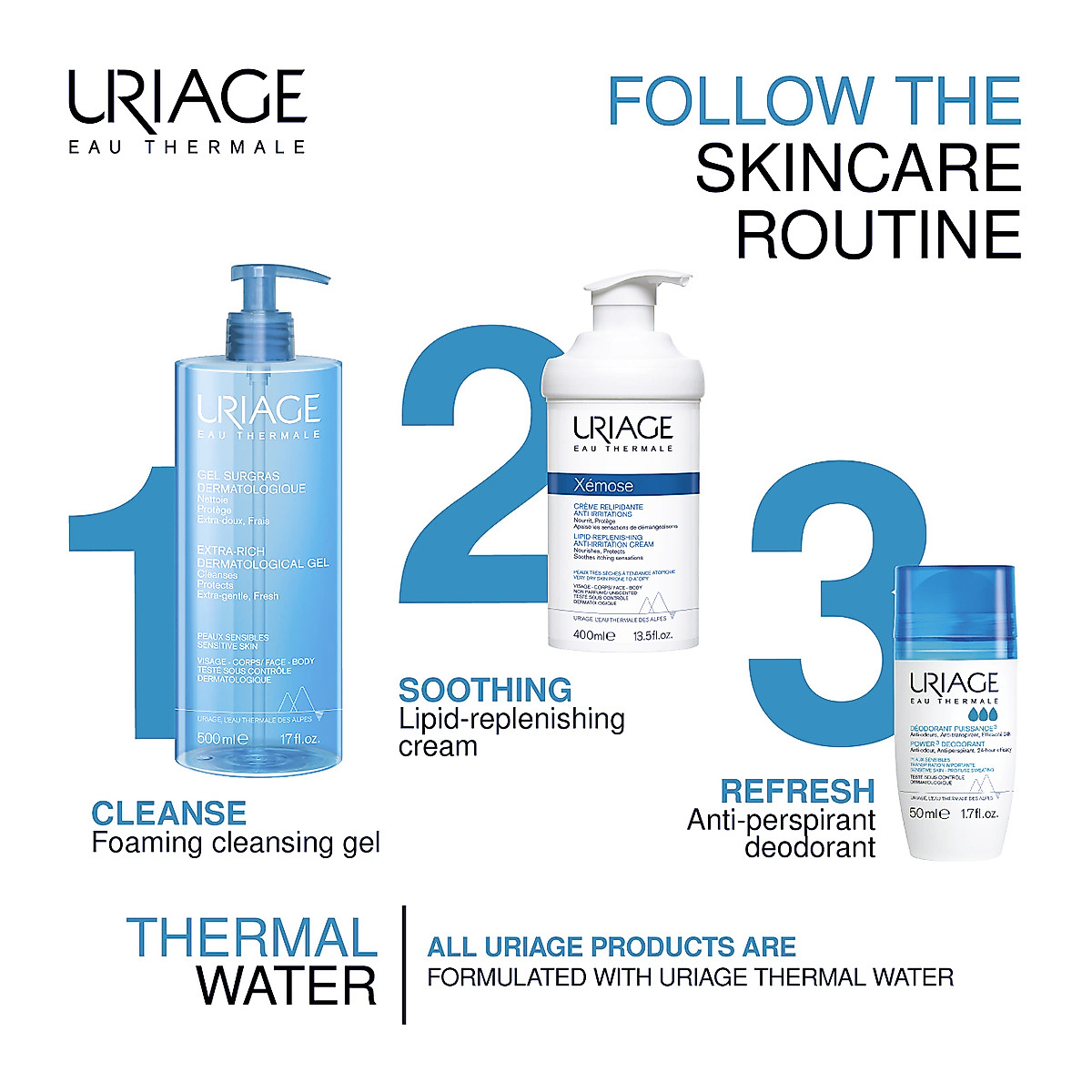 URIAGE Power 3 Clinical Strength Antiperspirant Deodorant | Long-Lasting, Fresh Scent for Sensitive Skin | 24-Hour Protection.