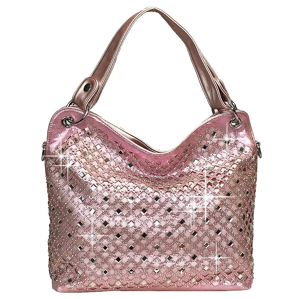 Zzfab Mirror Double Handles Bling Purse Light Pink