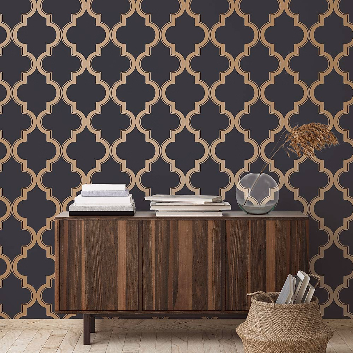 Tempaper Midnight & Metallic Gold Marrakesh Removable Peel and Stick Wallpaper, 20.5 in X 16.5 ft, Made in the USA