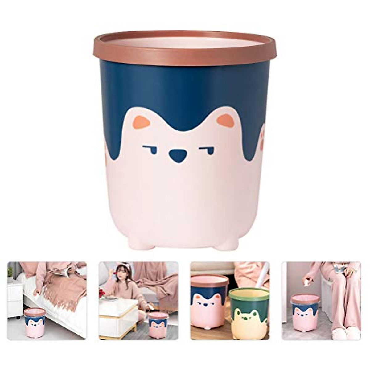Hemoton Trash Can Plastic Garbage Can Cute Round Wastebasket Trash Bin Waste Container for Home Kitchen Bathroom Office Pink Blue