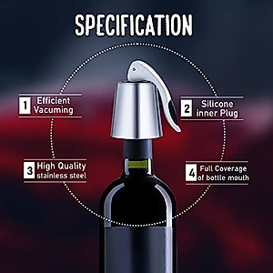 Corkscrew Wine Opener with Wine Aerator Pourer Spout and Stainless Steel Bottle Stopper, 3 Piece Wine Preserver and Accessories Set for Home Bar, Cork Remover and Stopper To Keep Wine Fresh