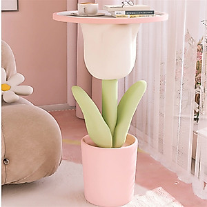 ZEYRU Bedside Table Tulip Coffee Table Bedside Ins Wind Sofa Cute Bedside Table Resin Flower Living Room Small Round Table