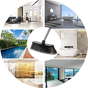 YCUTE Push Broom Brush, Multi-Surface Soft Sweeping Broom with 54” Adjustable Stainless Steel Long Handle for Bathroom, Kitchen, Store, Office, Patio, Garage, Deck, Concrete, Wood, Stone, Tile Floor