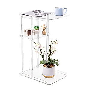 HMYHUM Clear Acrylic Side Table, C Shaped End Table for Sofa, Small Snack Tables for Living Room, Bedroom, Bathroom, 3 Tiers