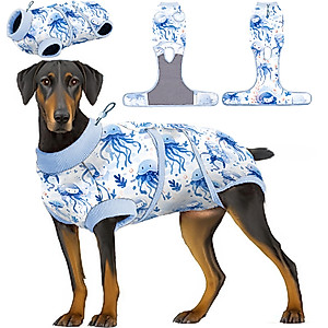 PetWarm Post Spay Dog Suit Female,Dog Surgery Suit,Cone of Shame Alternatives Bodysuit for Abdominal Wounds Skin Disease, Dog Bodysuit for Small Medium Large Dogs,Marine Animal Patterns,Blue,XS