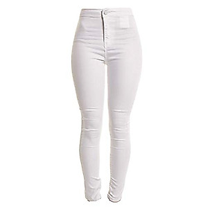 Andongnywell Women's Ripped Jeggings Pocket Denim Pants Ladies Skinny Stretch Distressed Jeans Trousers (White 2,X-Large)