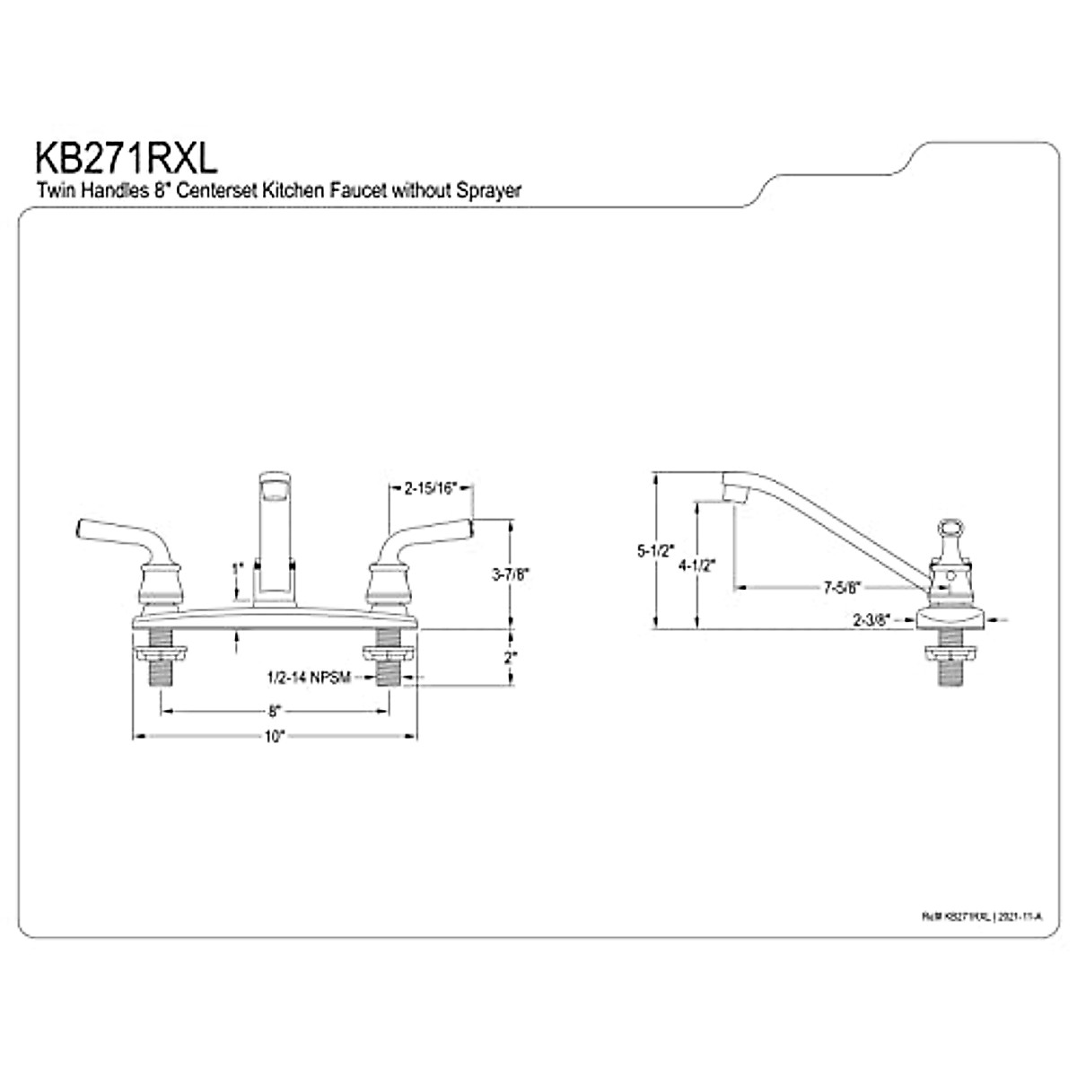 Kingston Brass KB271RXL Restoration 8-Inch Centerset Kitchen Faucet, Polished Chrome, 13.88 x 7.63 x 5.5