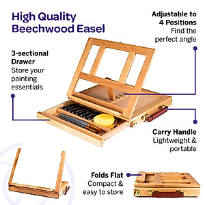 Acrylic Paint Set for Adults & Kids Includes Tabletop Easel Canvas and Brushes 24 Acrylic Paint Colors 15 Brushes 1 Easel 1 Canvas | Painting Kit for Adults