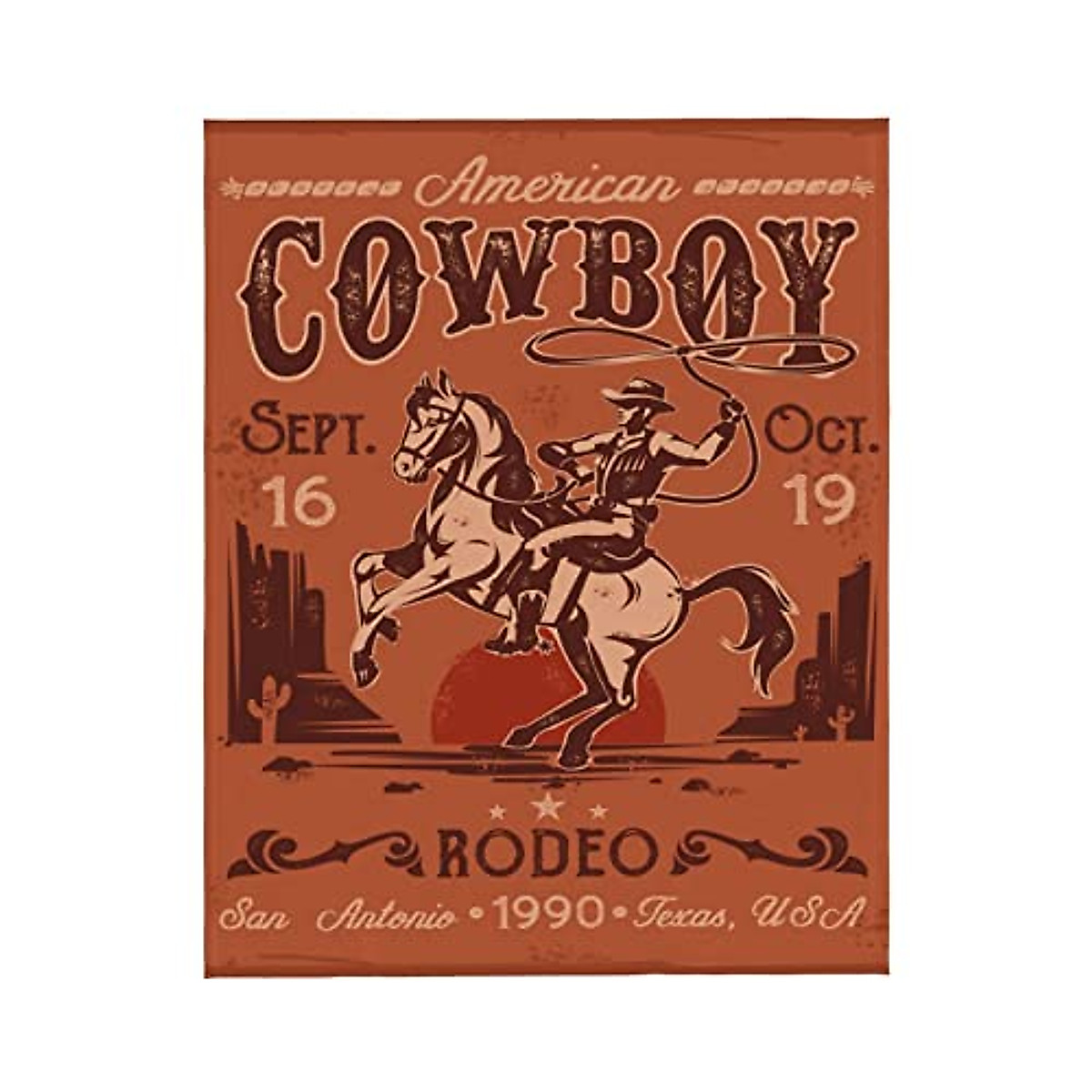 Kamoxi Western Cowboys Blanket Retro Rodeo Cowboy Sitting on A Horse Throw Blankets for Men Boys Soft Red Fluffy Flannel Bed Sofa Chair Couch Decor Fleece Blankets Fall Plush Fuzzy Bedding 50"x40"