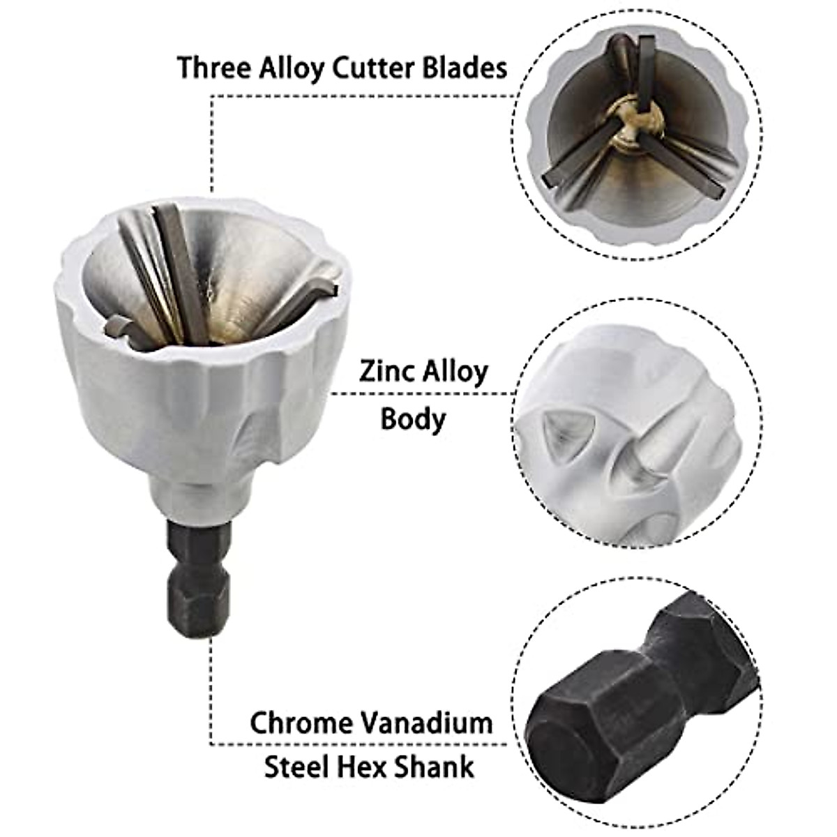 Saipe Deburring External Chamfer Tool Hex Shank Bolt Thread Repair Tool Deburring Chamfering Tools Metal Deburring Chamfer Drill Bit Fits for 1/8"-3/4"(3mm-19mm)