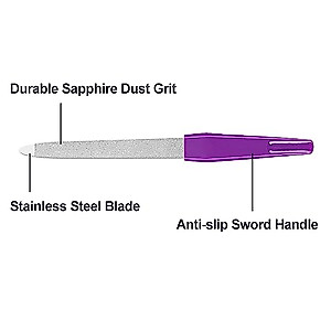 Nail Files for Natural Nails (6 PCs), Metal Nail Files Made of Stainless Steel with Sharp Pointed Tip Non Slip Handle, Double Sided Fingernail Files Sapphire Grit limas de uñas metálicas Color Purple