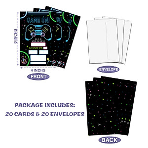 Video Game Theme Birthday Party, Fun Gaming Party Invitation Fill-In Invites For Men & Women, 20 Game On Invitations With Envelopes(4" X 6")，Adults Party Favors Decorations And Supplies-09