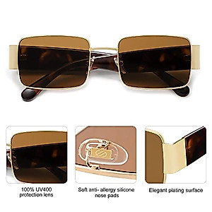 SOJOS Fashion Rectangle Sunglasses for Women Men Retro Vintage Narrow Sun Glasses SJ1162, Gold/Brown