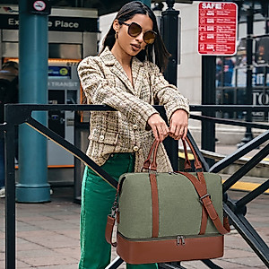 Bluboon Women Ladies Carry-on Tote Weekender Bag with Shoe Compartment, Canvas Overnight Travel Duffle Bag in Trolly Handle