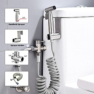 MUMENG Handheld Bidet Sprayer for Toilet Kit,Adjustable Water Pressure,Stainless Steel Diaper Sprayer Set,Hand Held Head for Personal Hygiene and Pets Cleaning with Retractable Spring Hose and Holder