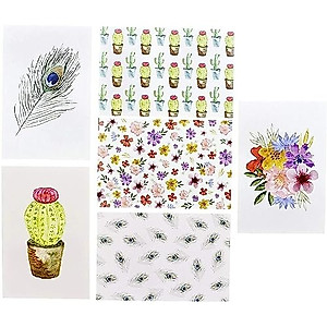 48-Pack All Occasions Cards with Envelopes, 6 Watercolor Floral Peacock Feather Designs, Blank Insides for Anytime, Birthdays, Wedding, 4x6