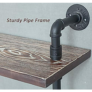 BIXIRAO Industrial Wall Mounted Iron Floating Pipe Shelves/Shelving/Racks/Storage/Bookcases/Brackets, DIY Open Bookshelves/Shelving for Kitchen/Office, Retro Black (3-Tier Floating Shelves)