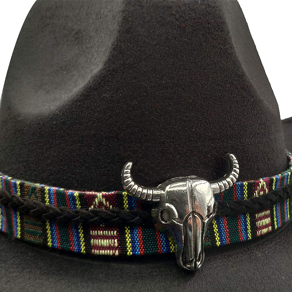 Yosang Wide Brim Men and Woman's Western Outback Cowboy Hat with Metal Bull Head Black