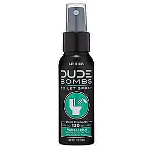 DUDE Bombs Toilet Spray - 2.5 oz Spray Bottle – Forest Fresh Toilet Spray with Pine and Cedarwood Essential Oils - Stank Eliminator Up to 150 Dumps