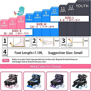 MammyGol Roller Skates for Kids Boys Girls, Adjustable Quad Skates with Light Up Wheels for Toddler Little Kids Ages 6-12 Size 13C 1 2, Beginners Outdoor Sports, Purple