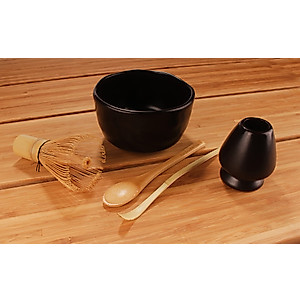 BambooMN Brand - Matcha Bowl Set (Includes Bowl, Rest, Tea Whisk, Chasaku, & Tea Spoon) 1 Set Black