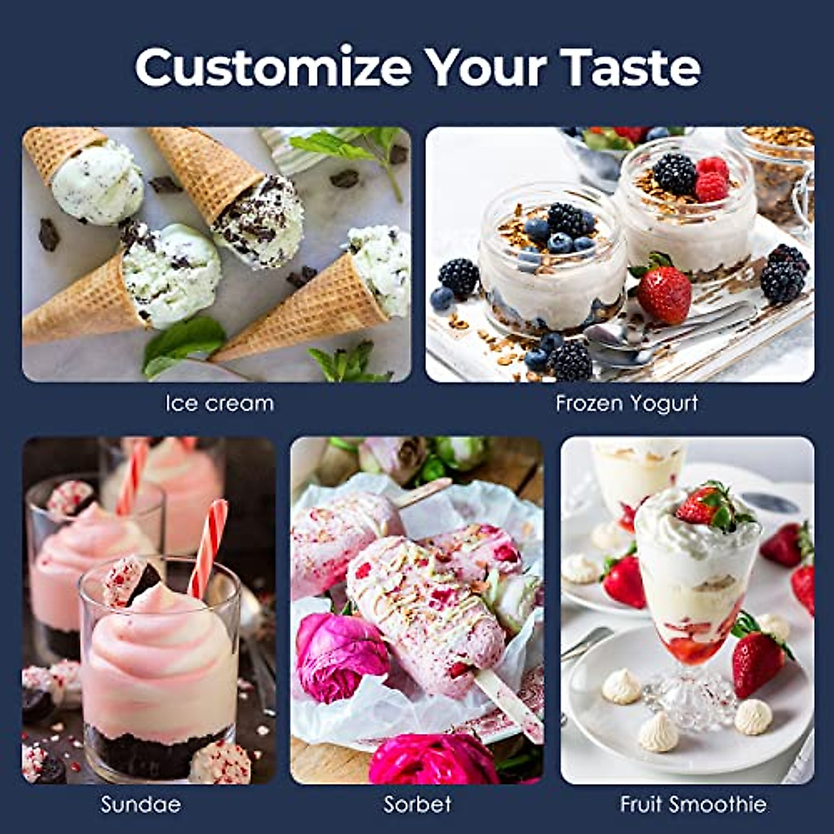 Northmas Ice Cream Maker Machine for Gelato, Sorbet, Frozen Yogurt & Smoothie, 150ml Solid Ice Cream Once, Suitable for 1-3 People, with 30 Recipes