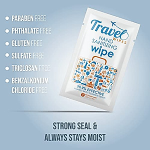 HAND SANITIZING TRAVEL WIPES - Individually Packed Premium Hand Sanitizing Wipes for Travel, Home, Office, School, etc. with Moisturizer - Manufactured in USA (Fragrance Free 30ct Box)