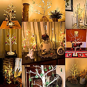 Vanthylit Tabletop Christmas Tree, White Birch Tree with LED Lights- Set of 2, Warm White Small Tree Lights Battery Powered Timer, Lighted Tree for Mantle Christmas Decorations (2FT, 24LED)
