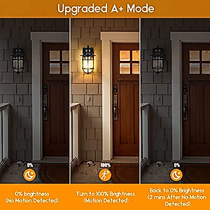 Set of 2 Motion Sensor Outdoor Wall Lantern Dusk to Dawn Waterproof Exterior Wall Sconce with Seeded Glass Black Wall Mount Light Fixture for Porch Doorway Garage, E26 Socket, Motion Activated