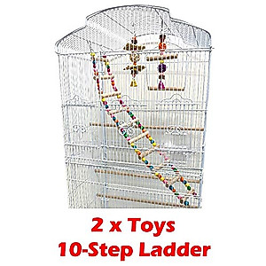 62" Rolling Bird Cage Canary Parakeet Cockatiel Lovebird Finch Perch with Stand (White, with Toy)