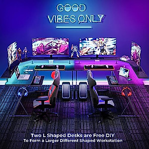 Rolanstar L Shaped Computer Desk with LED Lights and Power Outlets, 54" Gaming Desk with Keyboard Tray, Corner Desk with Monitor Stand, Home Office Desk with Hook, Black