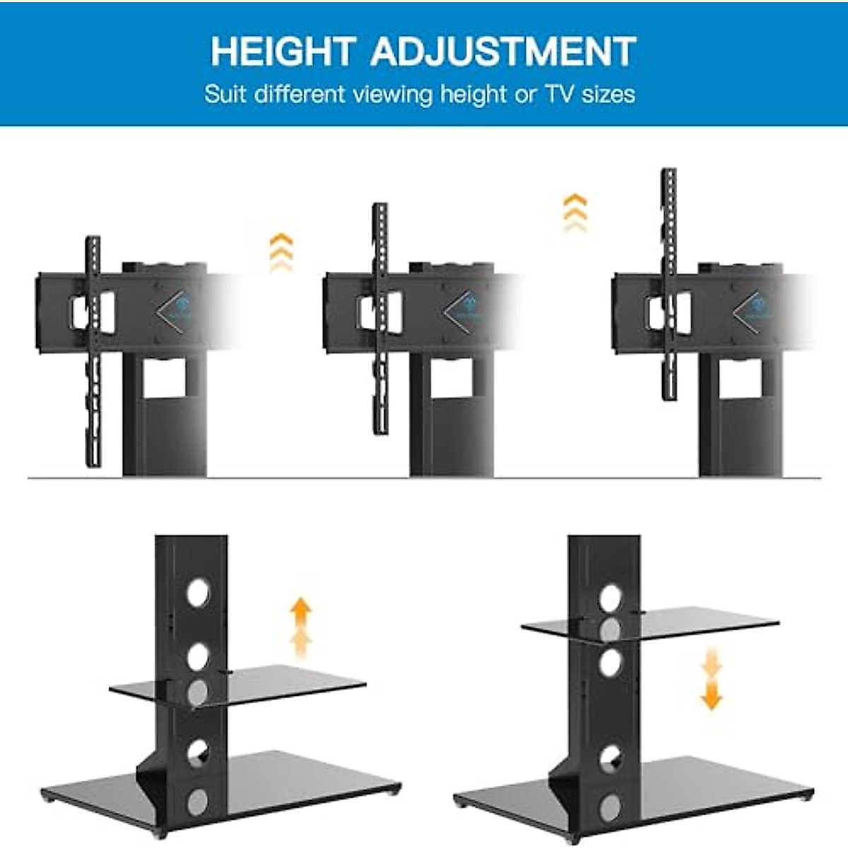 PERLESMITH Swivel Floor TV Stand/Base with Shelves for Most 32-75 inch LCD LED TVs - Universal TV Mount Stand Perfect for Corner & Bedroom, Height Adjustable & Cable Management, VESA 600x400mm