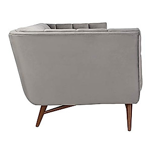 Safavieh Couture Home Onyx Modern Dark Blue Velvet and Walnut Tufted Sofa