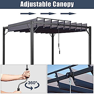 ECOTOUGE 10 x 13 Louvered Pergola with Aluminum Frame for Outdoor, Retractable Pergola Canopy Sun Shade with Adjustable Roof (UV Resistant) for Garden, Porch, Beach, Yard