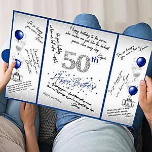 Crenics 50th Birthday Decorations for Men or Women, Creative 50th Birthday Guest Book Alternative, Blue and Silver 50 Birthday Signature Book 18 x 12 inch, Great 50th Birthday Gifts
