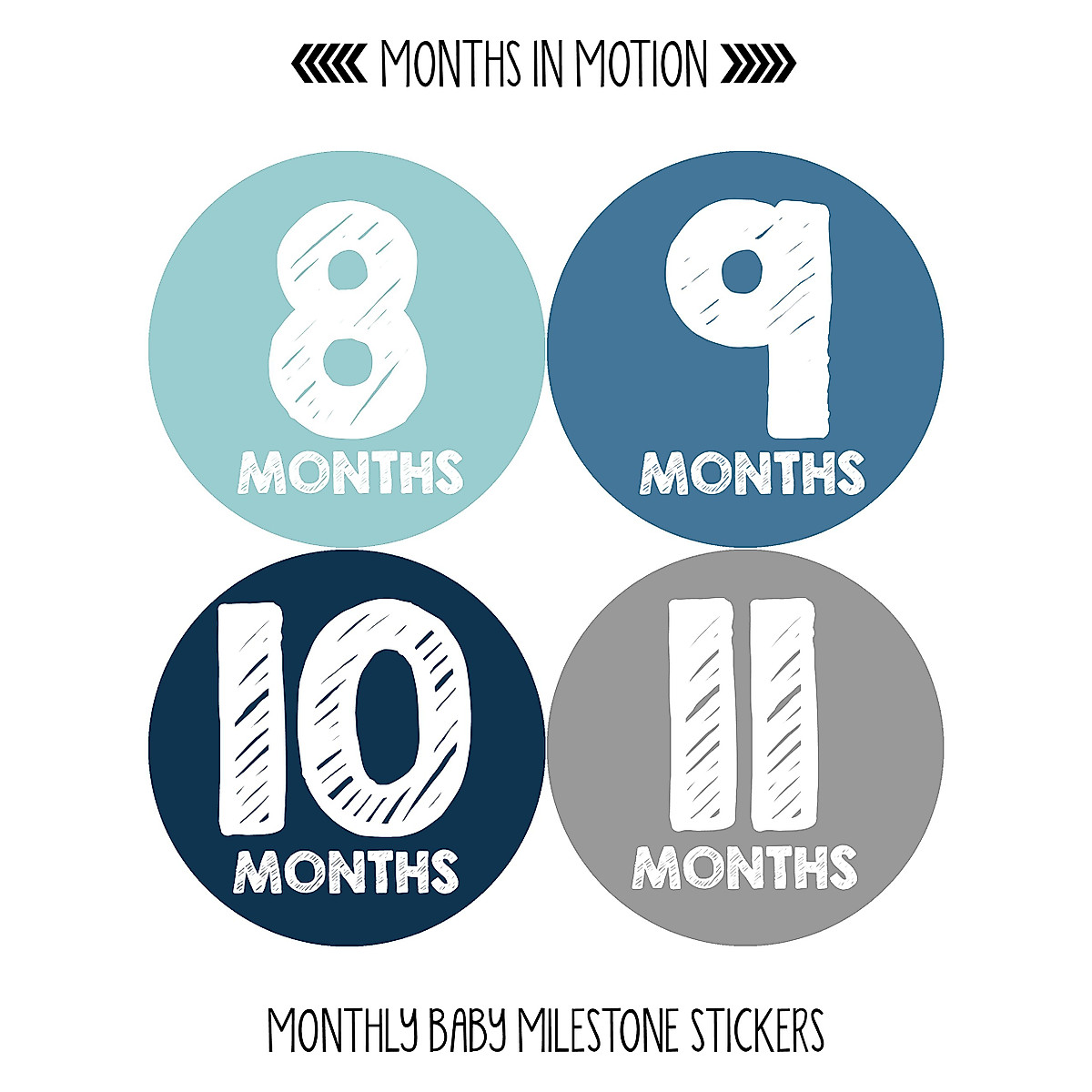 Months in Motion Baby Monthly Stickers - Baby Milestone Stickers - Newborn Boy Stickers - Month Stickers for Baby Boy - Baby Boy Stickers - Newborn Monthly Milestone Stickers - Set of 20