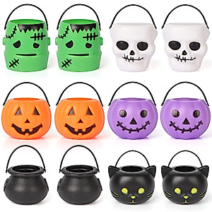 MCPINKY Small Halloween Candy Buckets, 12PCS Mini Portable Pumpkin Bucket Candy Bowl Holder Ghost Candy Bucket for Kids Trick Or Treat Halloween Party Favor