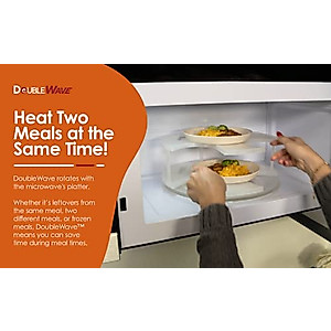 DoubleWave 2-in-1, 2-Tiered Sturdy Microwave Plate Stacker and Food Display Heats Two Dinner Plates at Once. No Wilting, BPA and Melamine Free is Like Adding an Extra Shelf to Your Microwave (Neutral)