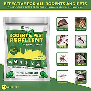 ADDOT Rodent Mouse Repellent Indoor - Powerful Pest Repeller for Mice, Squirrels, Bats, and More - 10 Pack, 30g Effective Peppermint Deterrent for Attic, Garage, RV, Basement, House, and Warehouse,