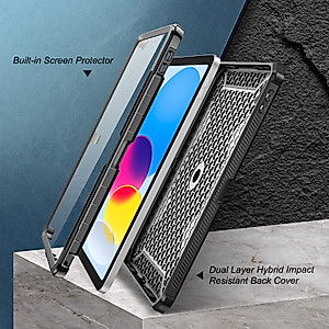 Fintie Case for iPad 10th Generation 10.9 Inch 2022 - [Tuatara Magic Ring] 360 Degree Rotating Grip Stand Shockproof Rugged Cover with Screen Protector and Pencil Holder, Black