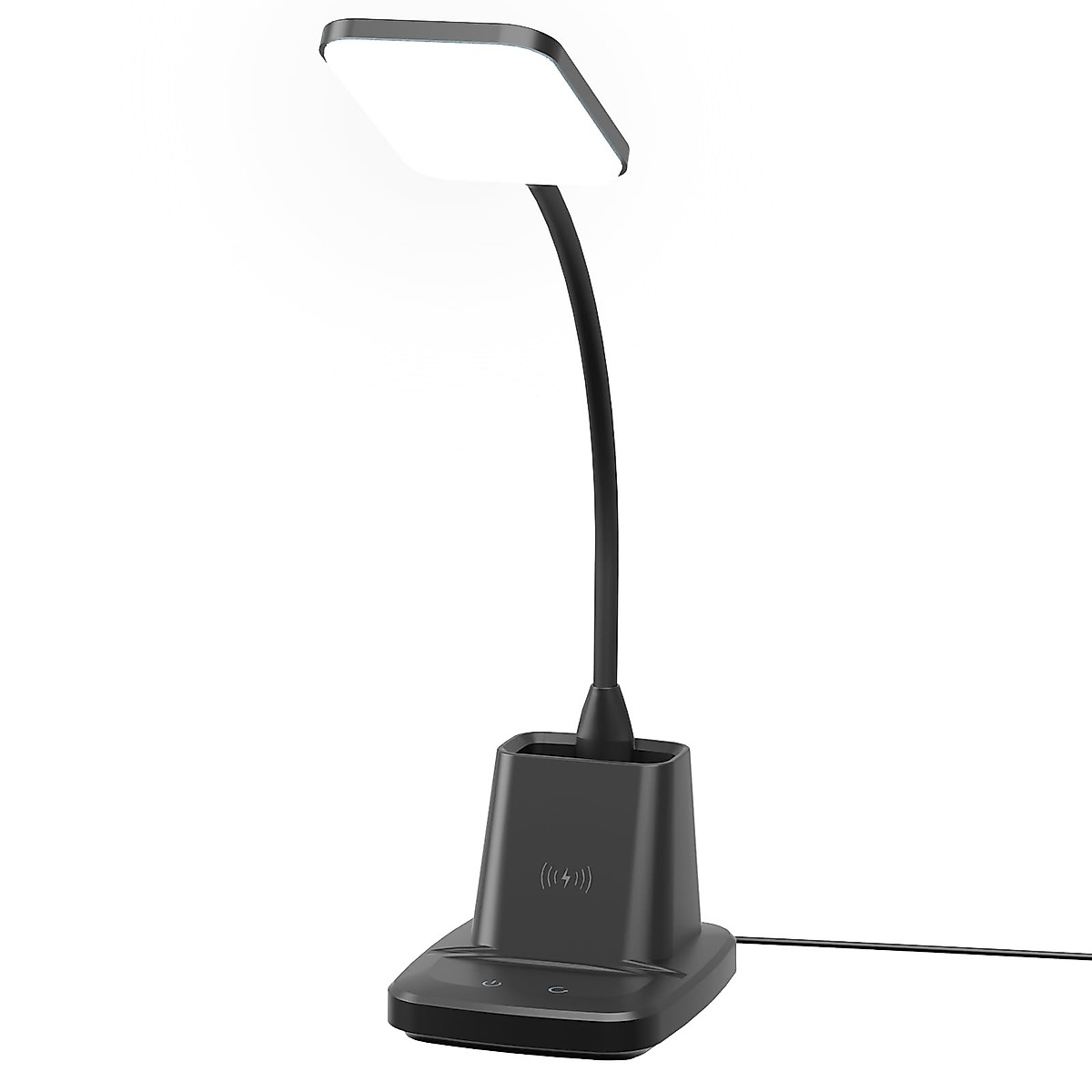 Sailstar LED Desk Lamp with Wireless Charger, Black Desks Lamp for Home Office, 3 Color Modes, Stepless Dimming, CRI 85, 800 Lumen, Study Lamp with Pen Holder for College Dorm Room, Adapter Included