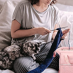 Knitting Bag Backpack,Leudes Yarn Storage Organizer Large Crochet Bag Tote Water Resistant Yarn Holder Case for Carrying Projects, Knitting Needles, Crochet Hooks and Other Accessories (Pink)