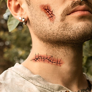 Halloween Body Face Scar Realistic Temporary Tattoos Sticker Paper Waterproof for Fool's Day Fun