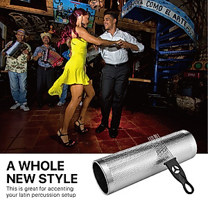 Flexzion Metal Guiro with Scraper Shack 5" x 12" - Merengue Guira Dominicana - Round Cylinder Stainless Steel Hand Musical Instrument Percussion for Jazz Bands, Concerts, and Live Performances