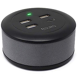 Aduro USB Charging Station for Multiple Devices [PowerUp Flair] Desktop Fast Charger 4-Port USB Hub for iPhone iPad Tablets Smartphones Black/Grey