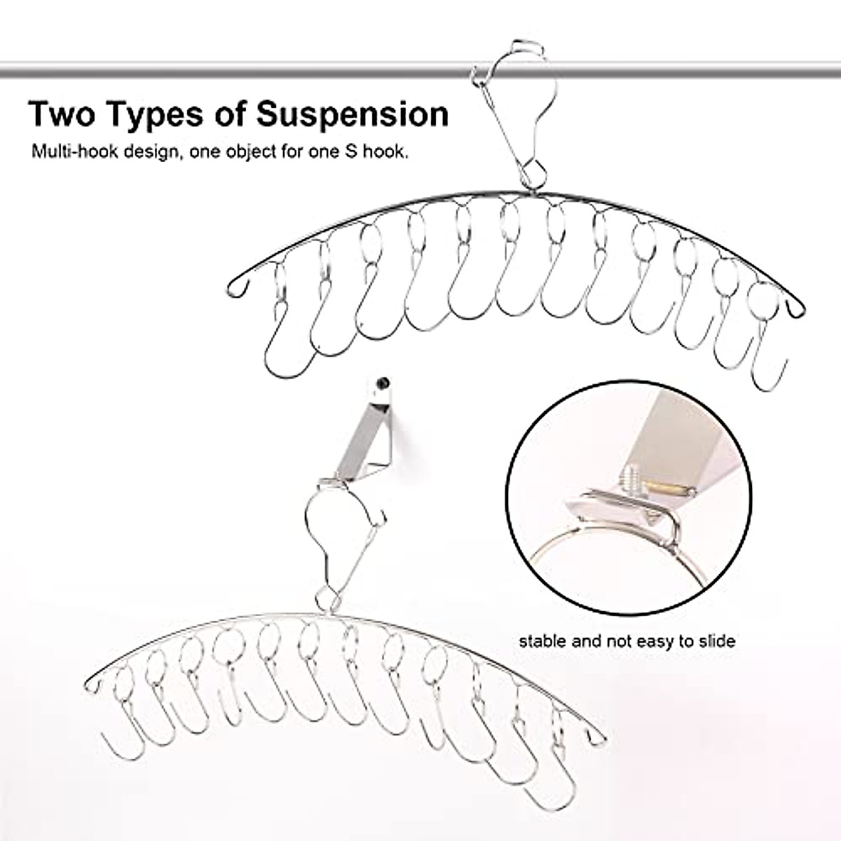 BEVIEVER Hat Rack for Baseball Caps, Stainless Steel Hat Organizer with 12 S Hooks, Hat Storage for Baseball Caps Set of 2, No Hats Included