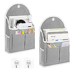 Ndeno 2 Pack Wall Hanging Organizer Bag with Pockets Fabric Storage Bag Basket Caddy Waterproof Over the Door Pouch Closet Shelves with Hook for Kitchen,Bedroom, Bathroom (Grey+Grey)