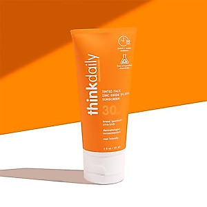 Thinkdaily Tinted Sunscreen for Face, SPF 30, 24.25% Zinc Oxide, 2 Oz, Safe, Natural, Water Resistant Reef Safe Sunscreen, All Skin Tones, Broad Spectrum UVA/UVB Sun Screen for Sun Protection