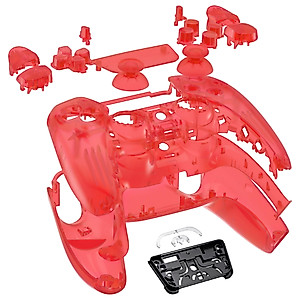 eXtremeRate Full Set Shell with Buttons Touchpad Cover, Clear Red Custom Replacement Decorative Trim Shell Front Back Plates Compatible with p s 5 Controller BDM-030 BDM-040 BDM-050